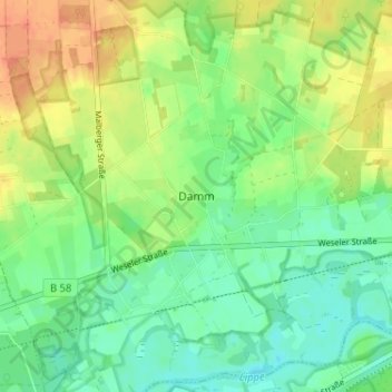 Damm topographic map, elevation, terrain
