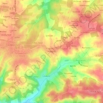 Armagnac topographic map, elevation, terrain