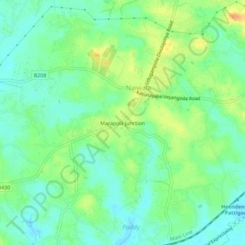 Marapola junction topographic map, elevation, terrain