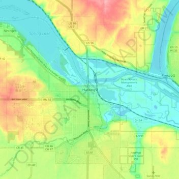 Hastings topographic map, elevation, terrain