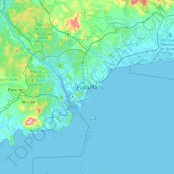 Panama City topographic map, elevation, terrain