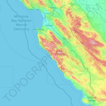 Big Sur topographic map, elevation, terrain