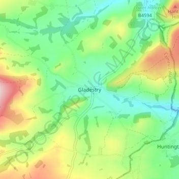 Gladestry topographic map, elevation, terrain