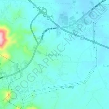 Sabah Balau topographic map, elevation, terrain