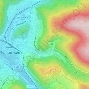 Burgruine Eberbach (Vorderburg) topographic map, elevation, terrain