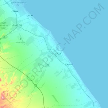 Sohar topographic map, elevation, terrain