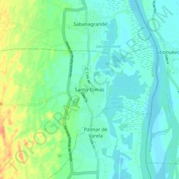 Santo Tomás topographic map, elevation, terrain