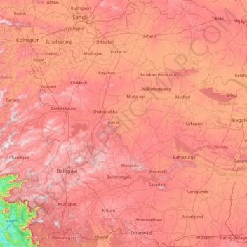 Belagavi topographic map, elevation, terrain
