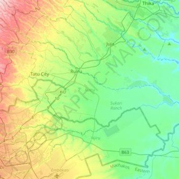 Ruiru topographic map, elevation, terrain