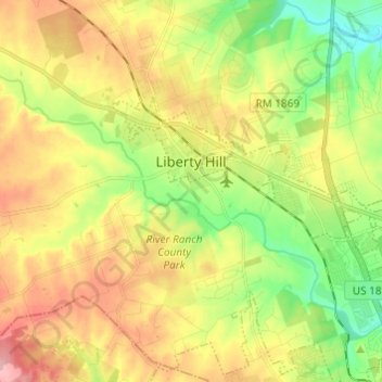 Liberty Hill topographic map, elevation, terrain