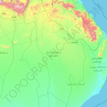 Ash Sharqiyah North Governorate topographic map, elevation, terrain