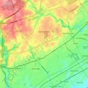 Springfield Township topographic map, elevation, terrain