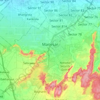 Manesar topographic map, elevation, terrain
