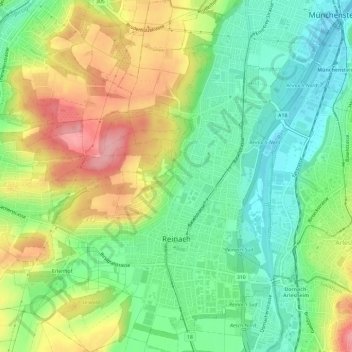 Reinach topographic map, elevation, terrain