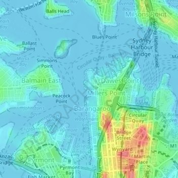 Barangaroo Reserve topographic map, elevation, terrain