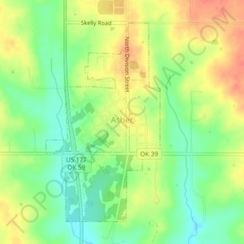 Asher topographic map, elevation, terrain