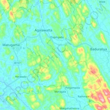 Agalawatta DS Division topographic map, elevation, terrain