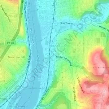 Verona topographic map, elevation, terrain