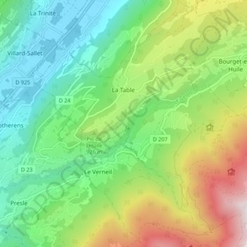 La Table topographic map, elevation, terrain