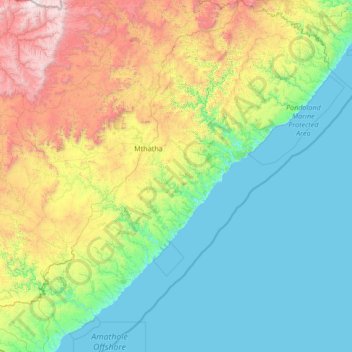 Wild Coast Region topographic map, elevation, terrain