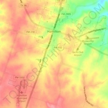 Hamilton topographic map, elevation, terrain