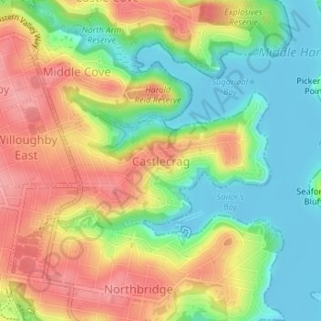 Castlecrag topographic map, elevation, terrain