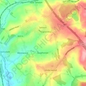Selston CP topographic map, elevation, terrain