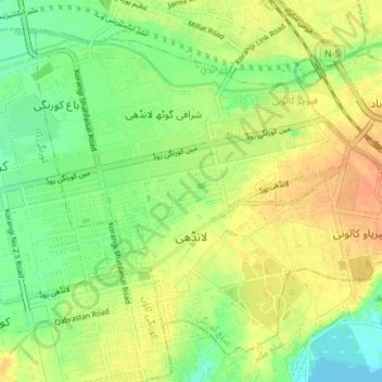 Landhi Town topographic map, elevation, terrain