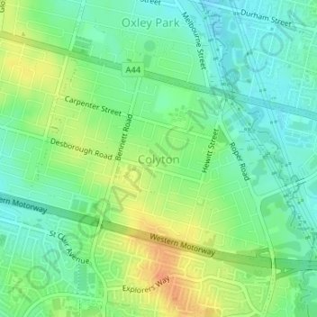 Colyton topographic map, elevation, terrain