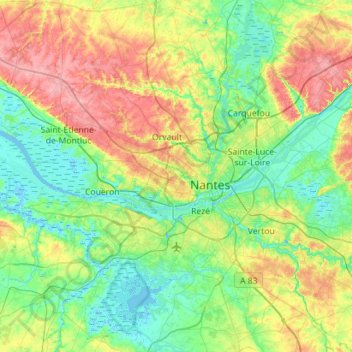 Nantes Métropole topographic map, elevation, terrain