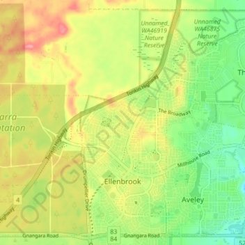 Ellenbrook topographic map, elevation, terrain