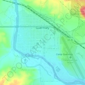 Guernsey topographic map, elevation, terrain