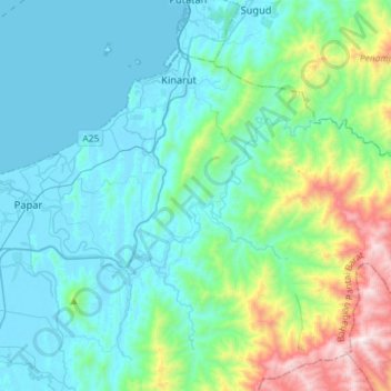 Papar River topographic map, elevation, terrain