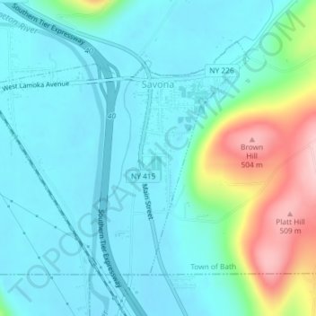Village of Savona topographic map, elevation, terrain