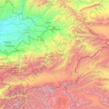 Osh Region topographic map, elevation, terrain