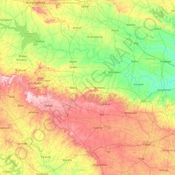 Beed District topographic map, elevation, terrain