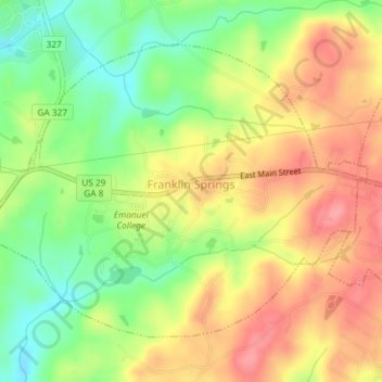 Franklin Springs topographic map, elevation, terrain
