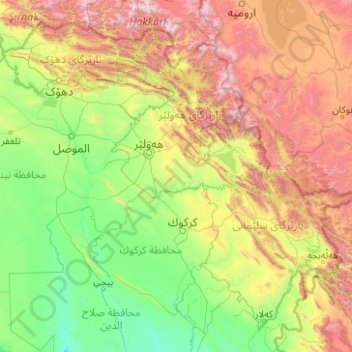 Iraqi Kurdistan Region topographic map, elevation, terrain