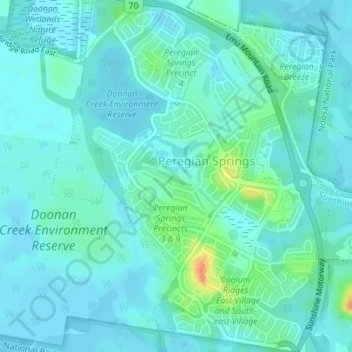Peregian Springs topographic map, elevation, terrain