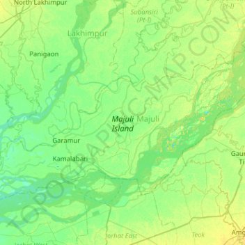 Majuli Island topographic map, elevation, terrain