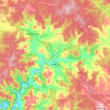 Balingup topographic map, elevation, terrain