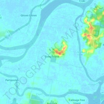 Oxley Island topographic map, elevation, terrain