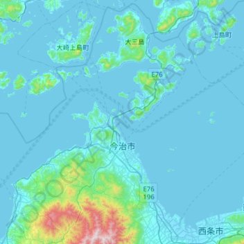 Imabari topographic map, elevation, terrain