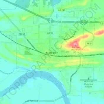 Morrilton topographic map, elevation, terrain