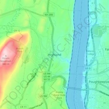 Highland topographic map, elevation, terrain