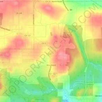 Woodland topographic map, elevation, terrain