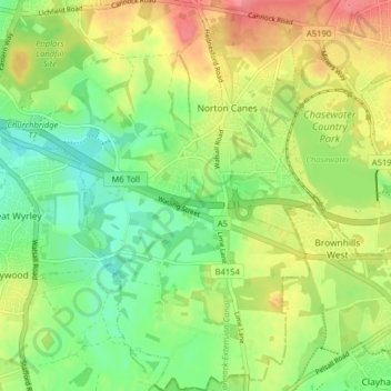 Norton Canes topographic map, elevation, terrain
