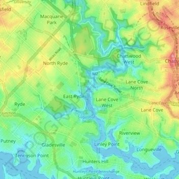 Lane Cove River topographic map, elevation, terrain