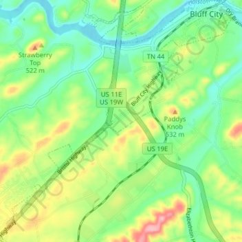 Bluff City topographic map, elevation, terrain
