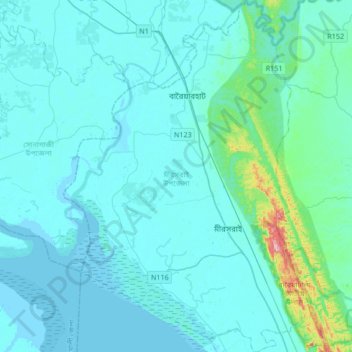 Mirsharai topographic map, elevation, terrain